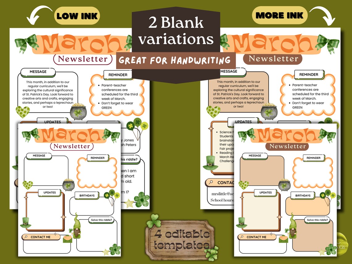 March Newsletter Template, Editable Newsletter, Monthly Newsletter ...