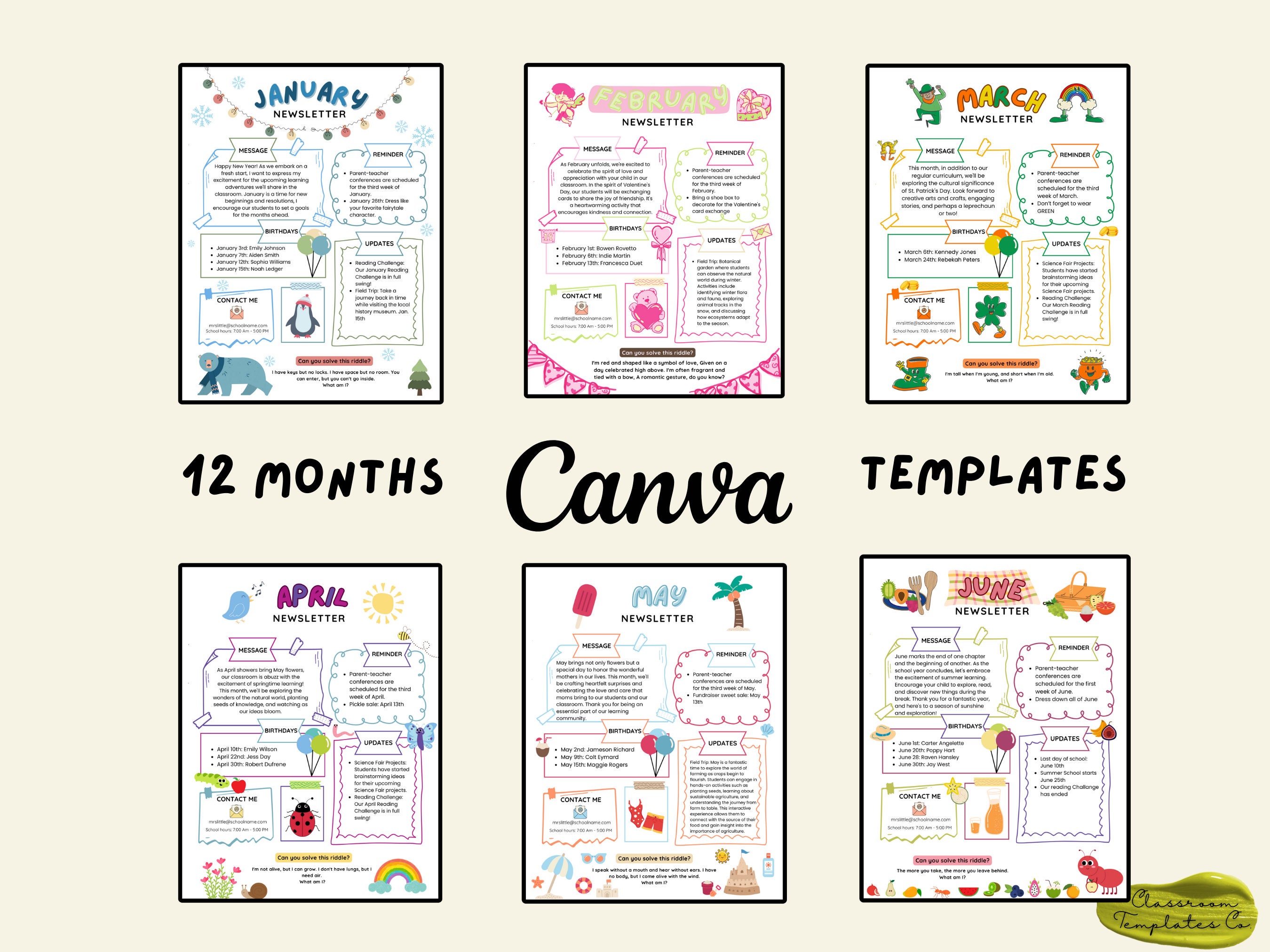 12 Month Newsletter Template Bundle, Preschool Newsletter, Weekly ...