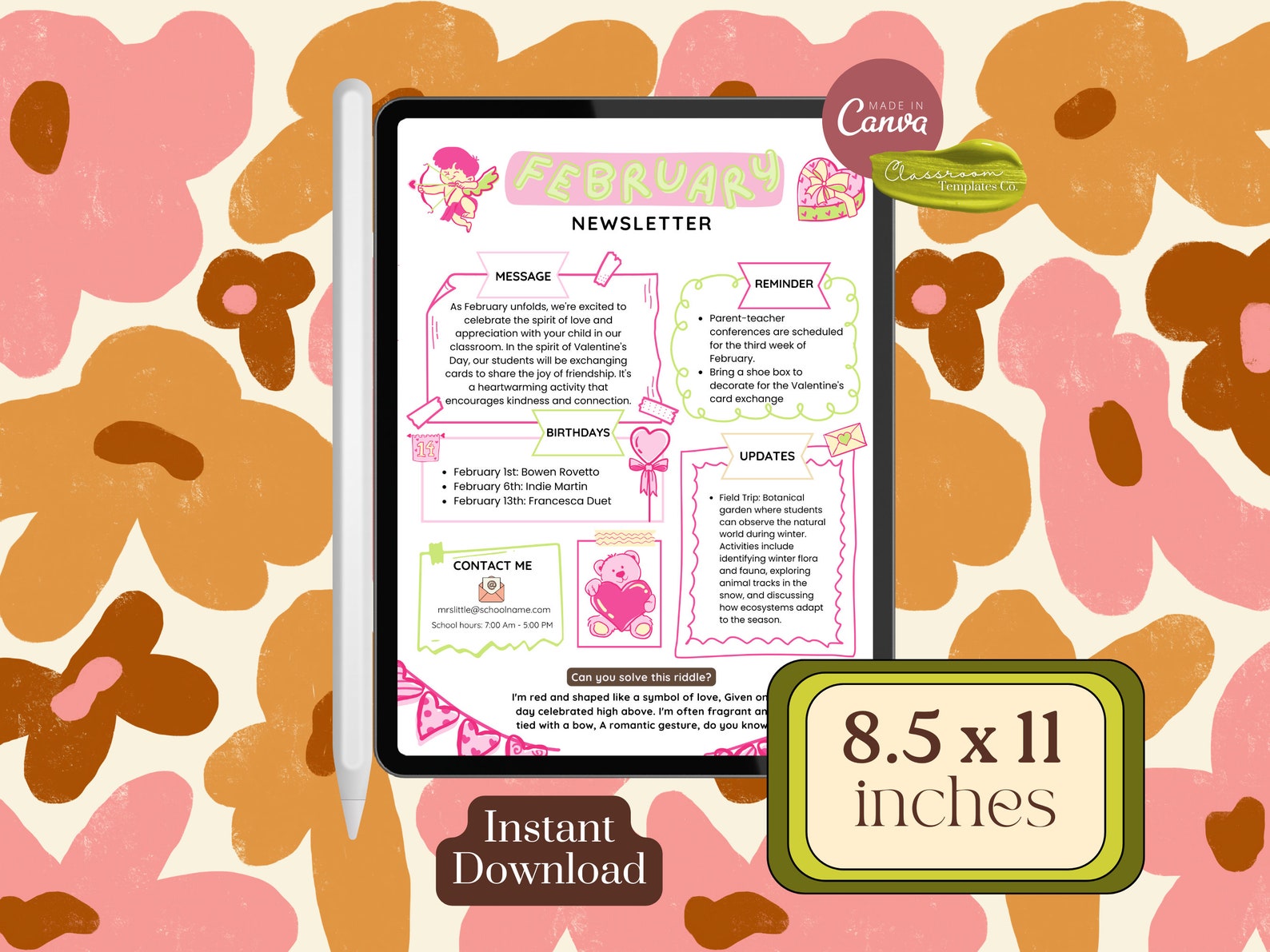 February Newsletter Template, Editable Newsletter, Monthly Newsletter ...