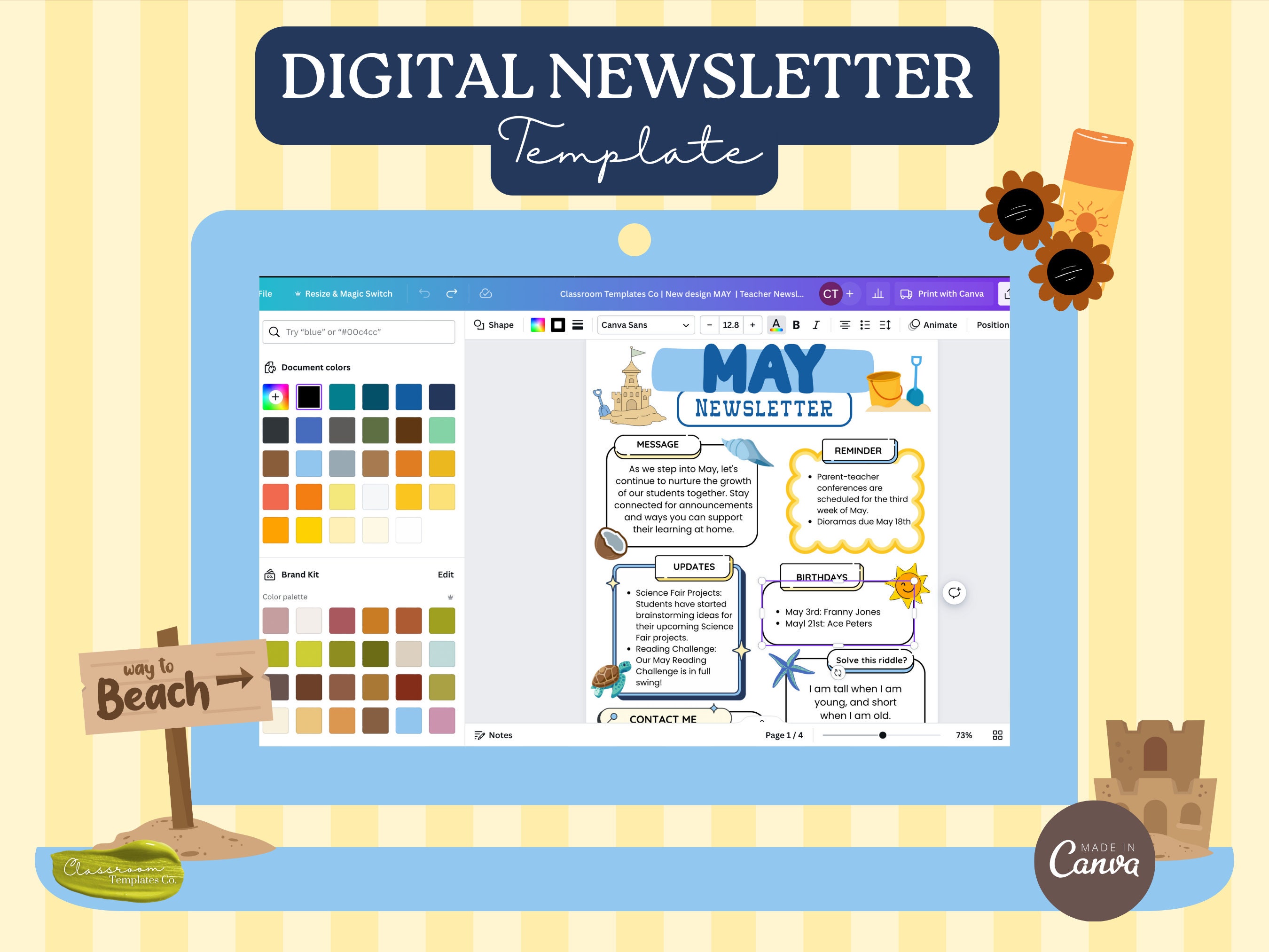 May Newsletter Template, Editable Newsletter, Monthly Newsletter ...