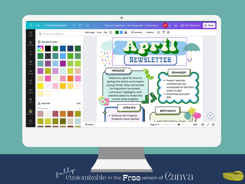 April Newsletter Template, Editable Newsletter, Monthly Newsletter ...
