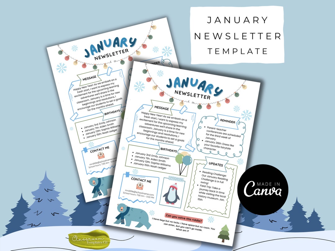 January Newsletter, Preschool Newsletter, New Year Newsletter, Monthly ...