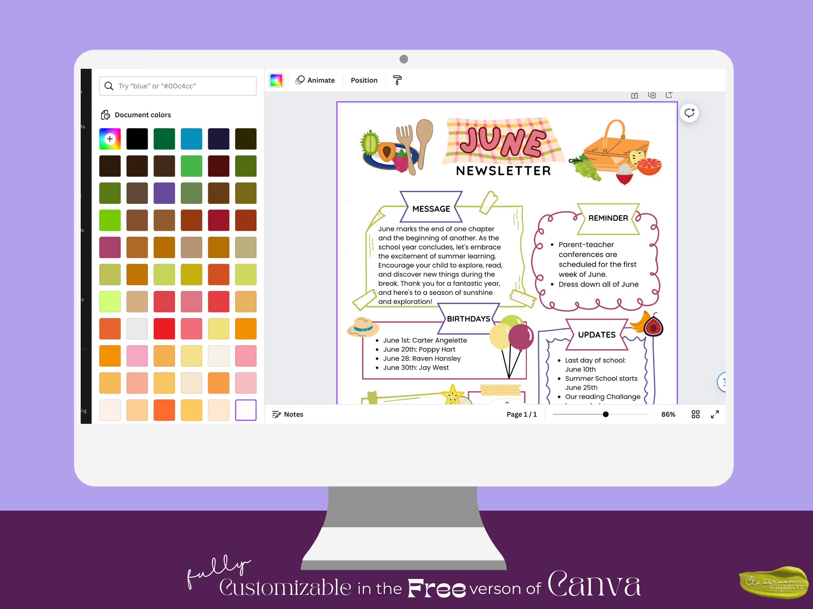 June Newsletter Template, Editable Newsletter, Monthly Newsletter ...