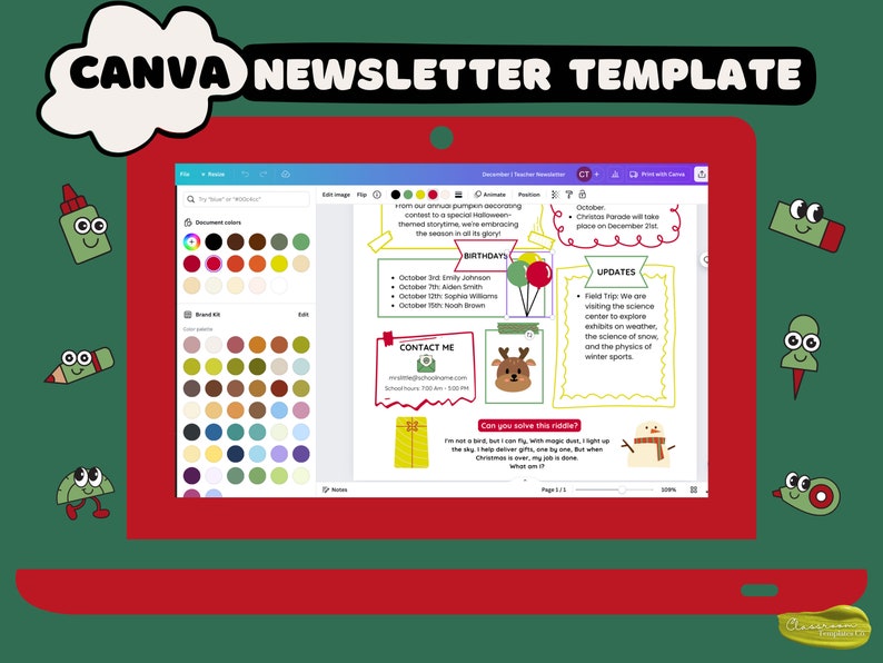 December Newsletter, Christmas Newsletter Template, Preschool ...