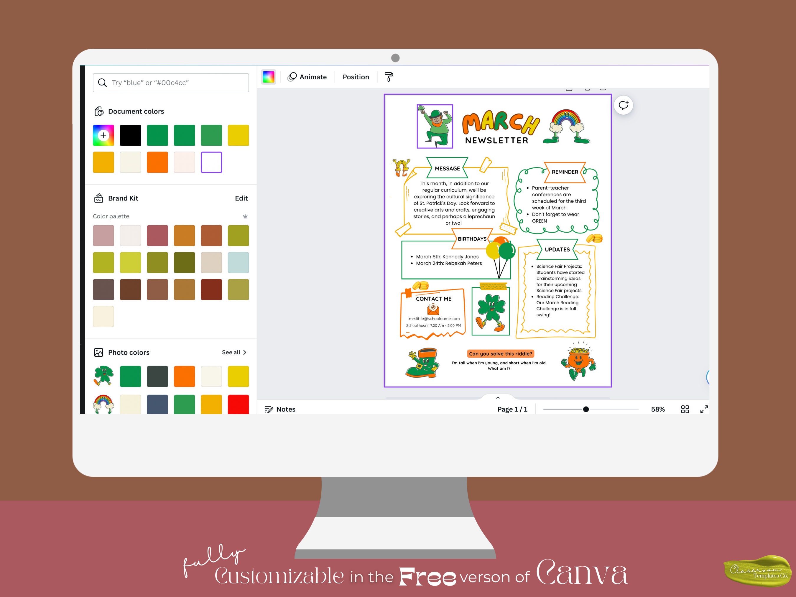 March Newsletter Template, Editable Newsletter, Monthly Newsletter ...