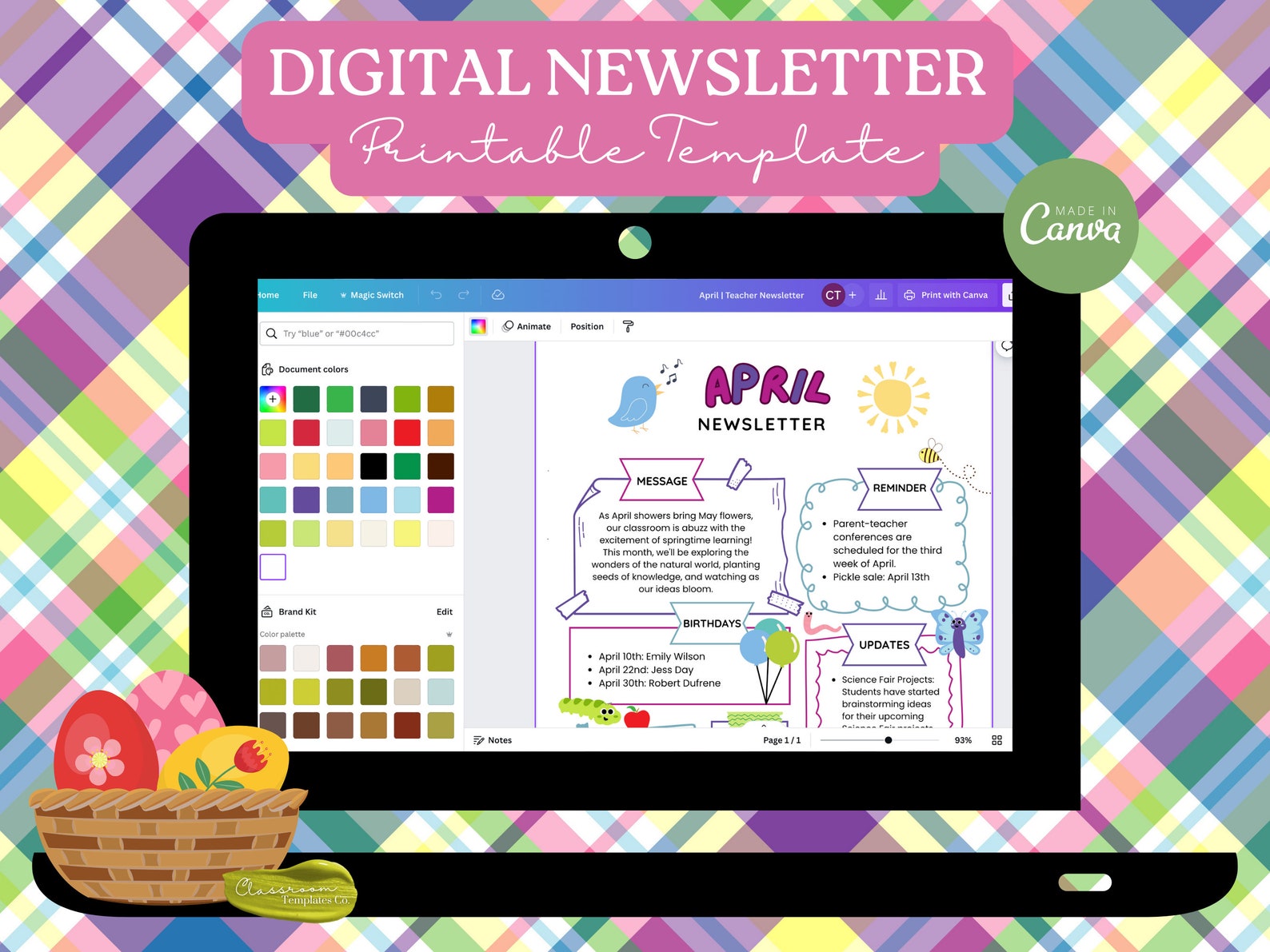 Teacher Newsletter for April Editable Newsletter Monthly Newsletter ...