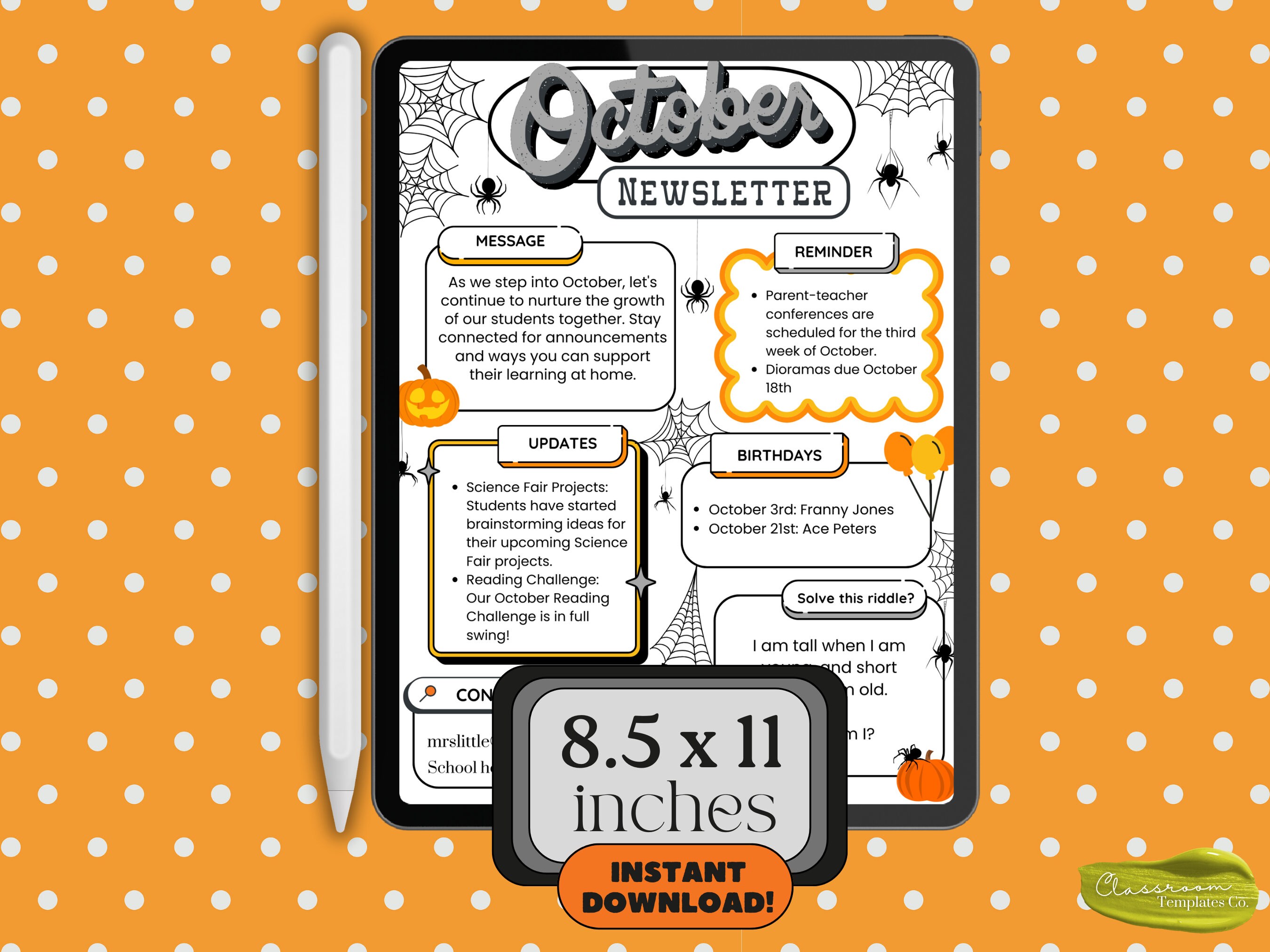 October Newsletter Template, Editable Newsletter, Monthly Newsletter ...
