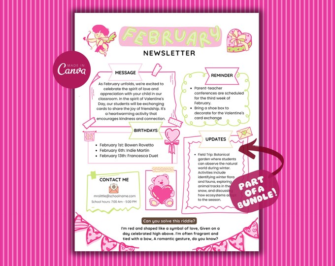 February Newsletter, Classroom Newsletter Printable, Valentines ...