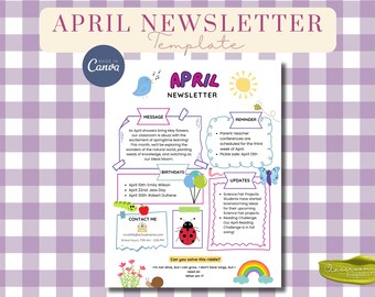 April Newsletter Template, Editable Newsletter, Monthly Newsletter ...