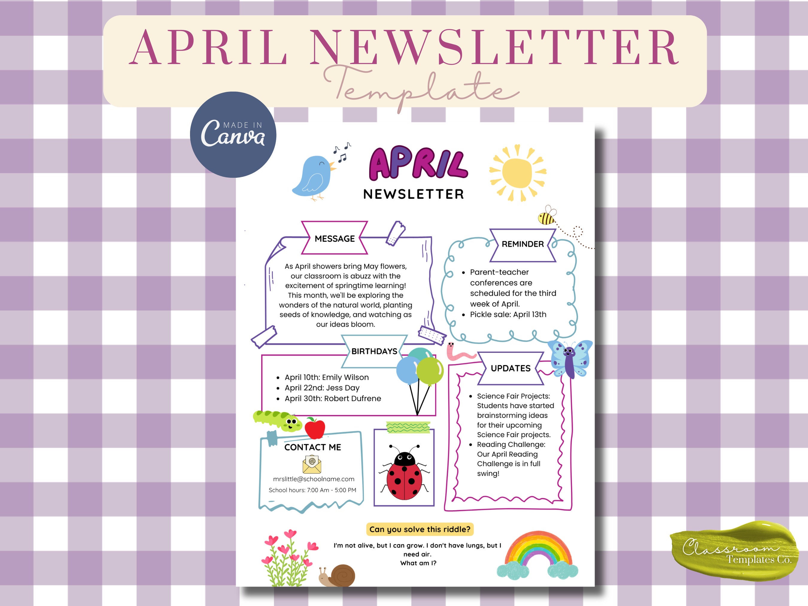 April Newsletter Template, Editable Newsletter, Monthly Newsletter ...