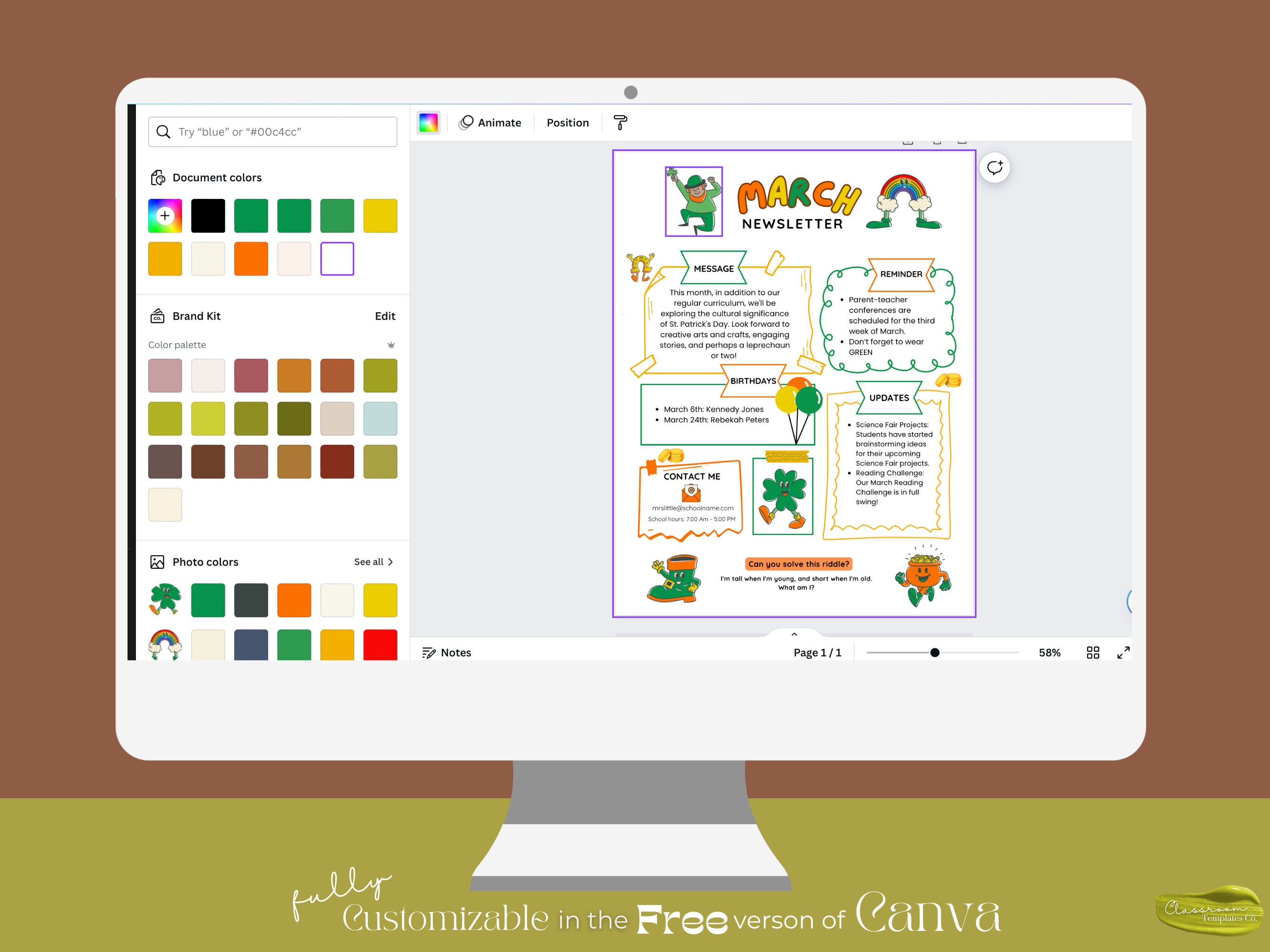 March Newsletter Template, Editable Newsletter, Monthly Newsletter ...