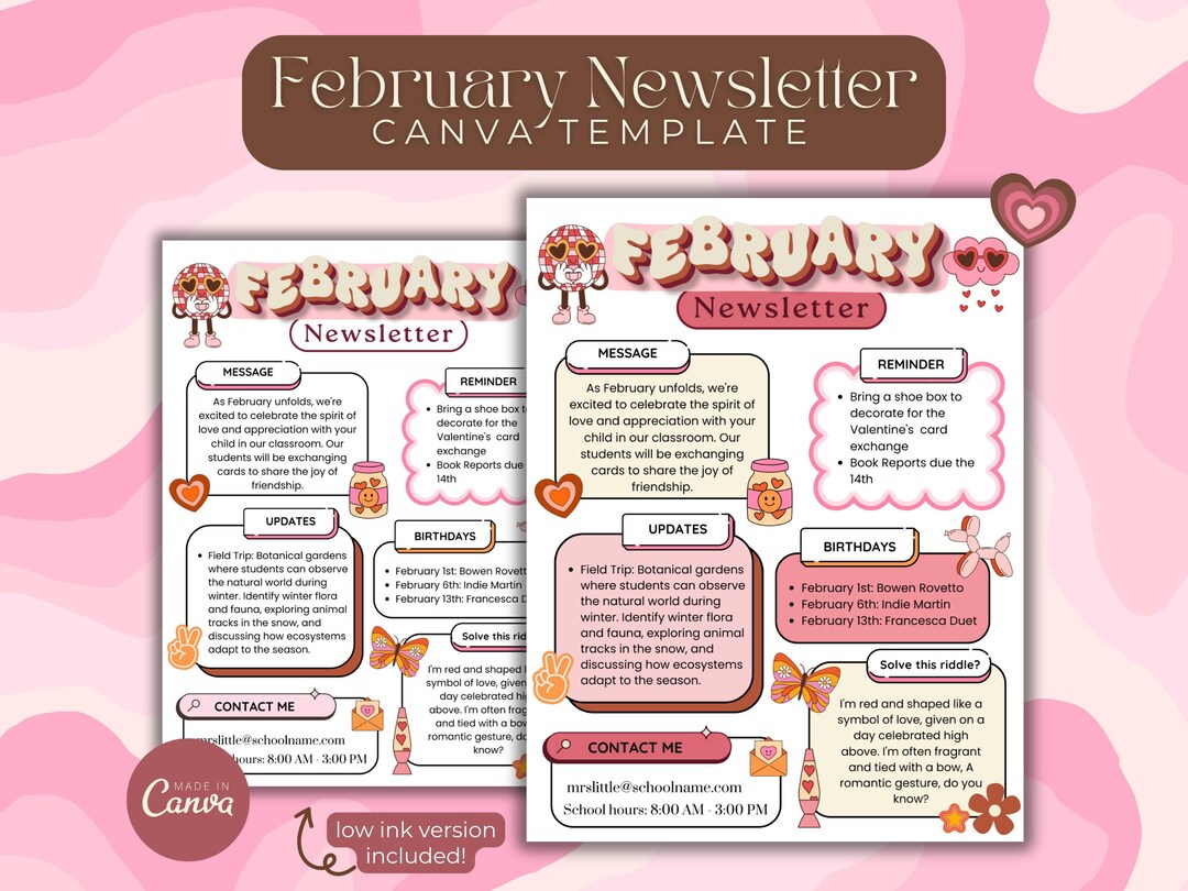 February Newsletter Template Groovy Classroom Newsletter Preschool ...