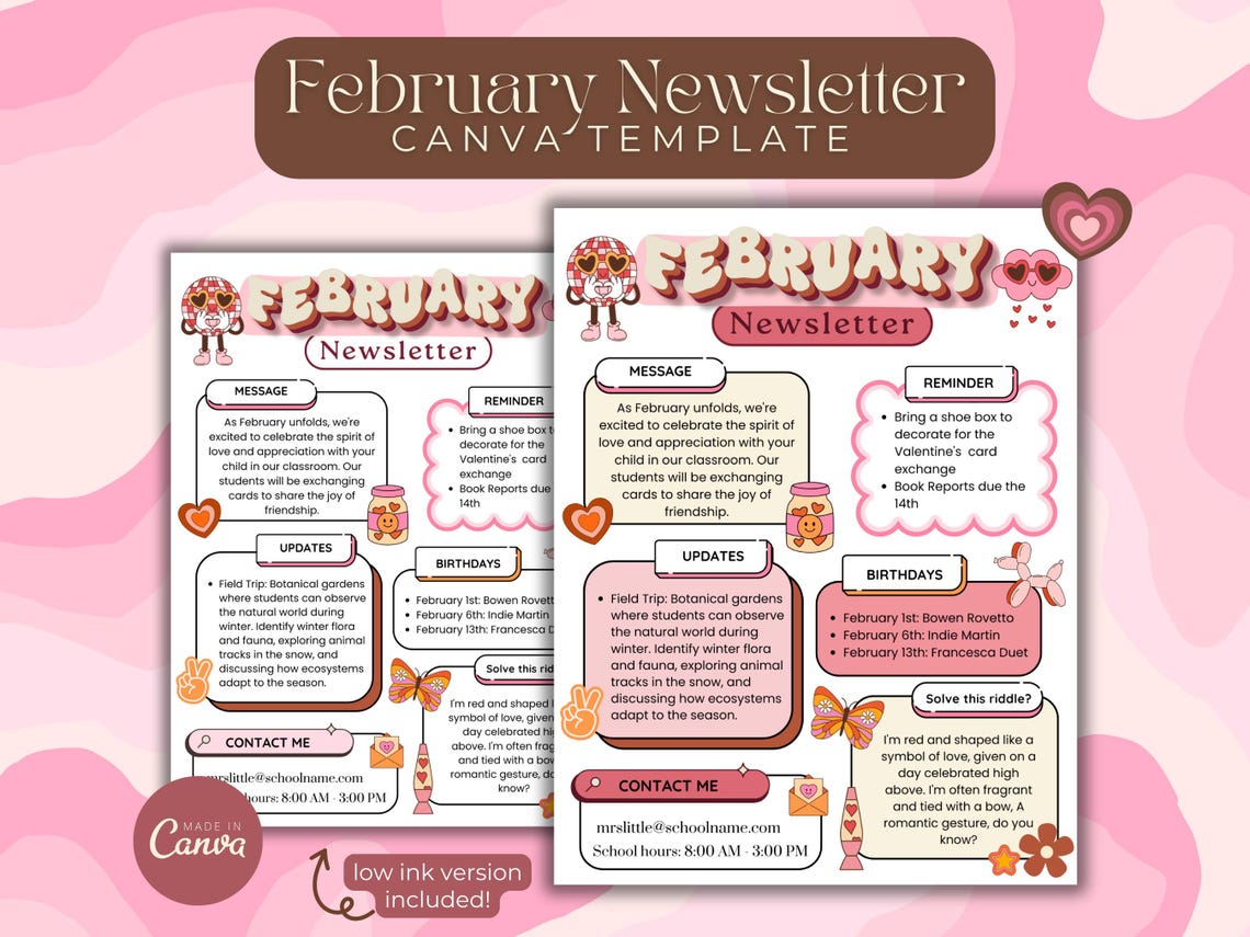 February Newsletter Template Groovy Classroom Newsletter Preschool ...