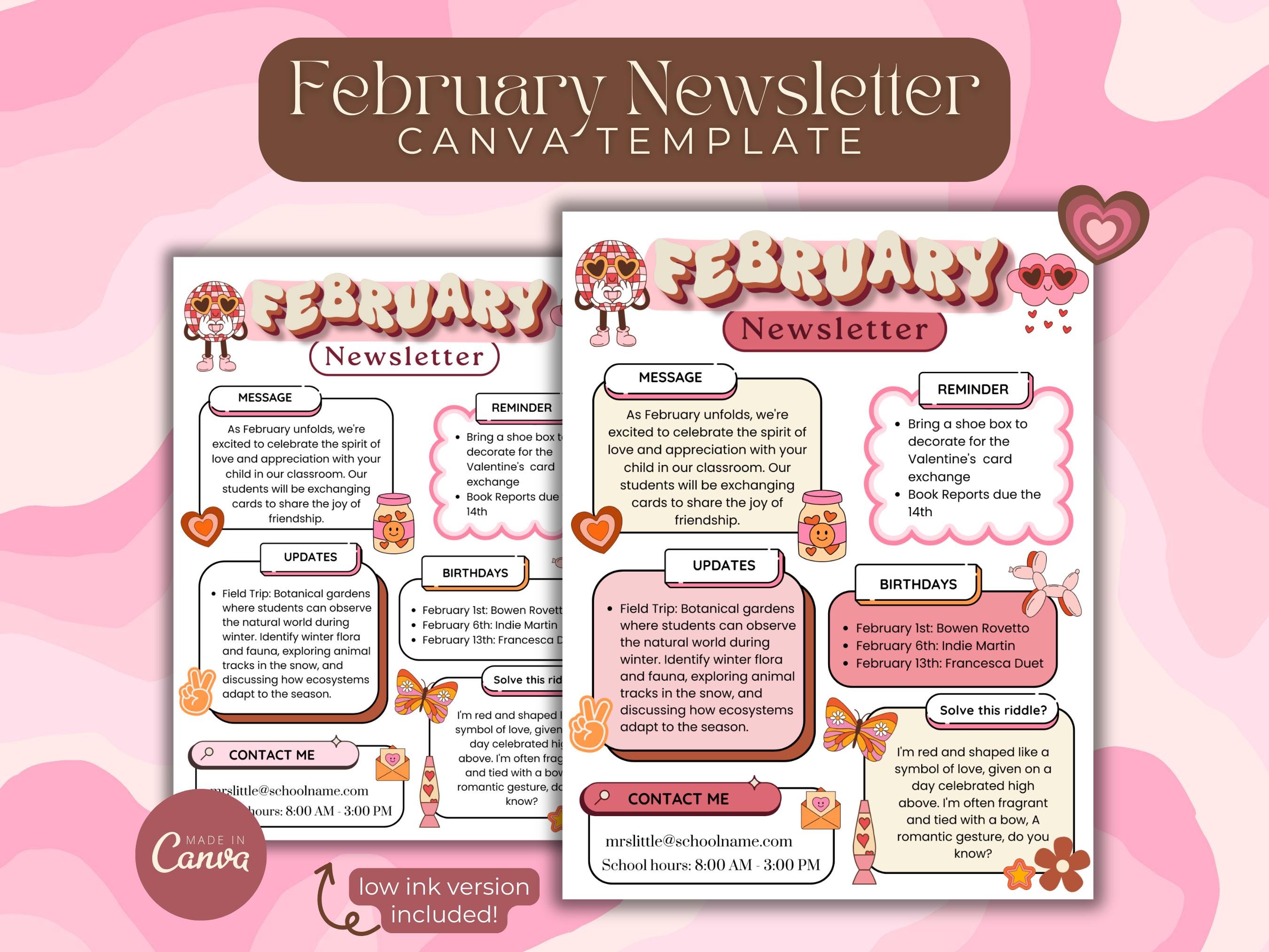 February Newsletter Template Groovy Classroom Newsletter Preschool ...