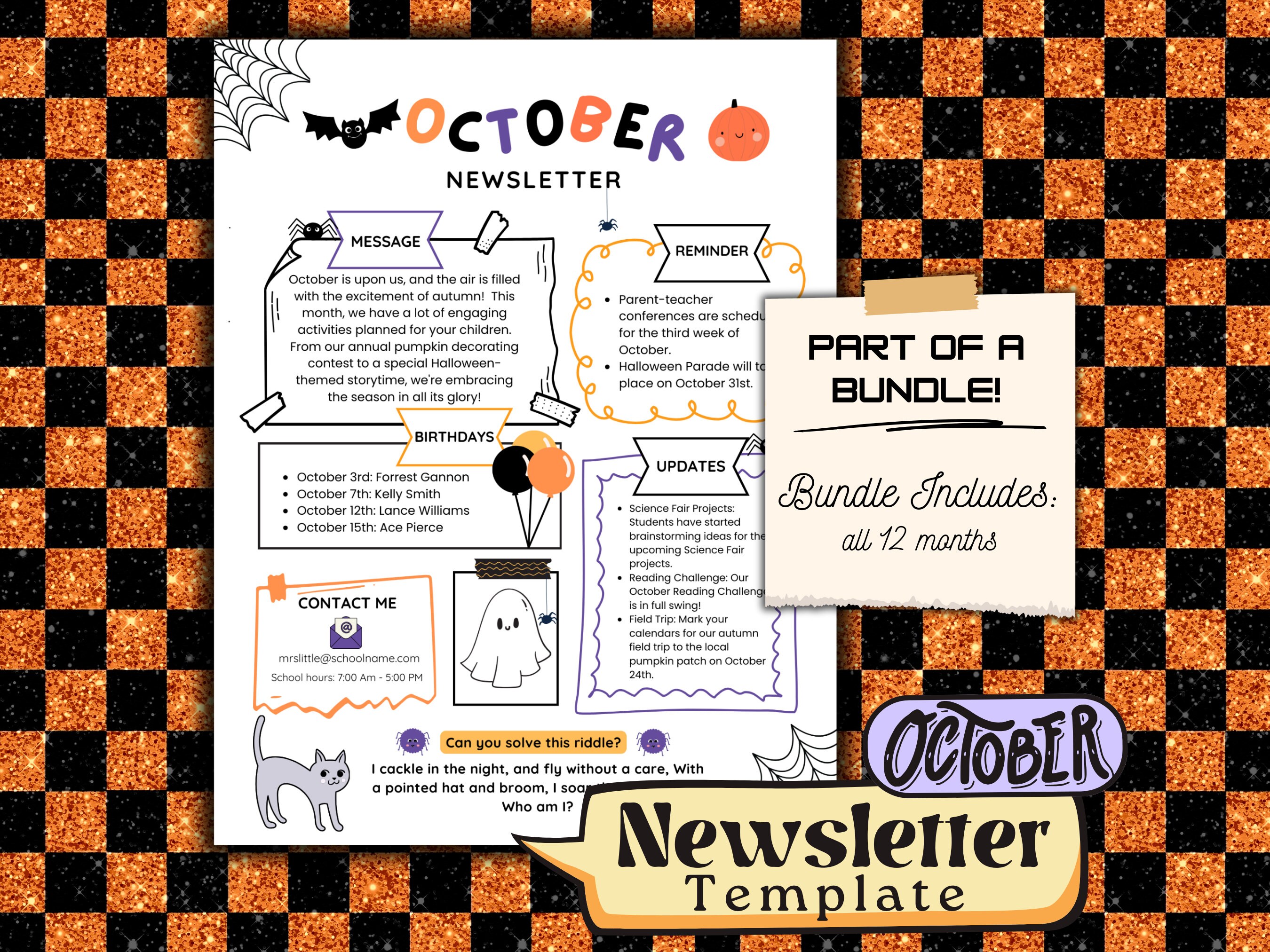 October Newsletter Template, Editable Newsletter, Monthly Newsletter ...