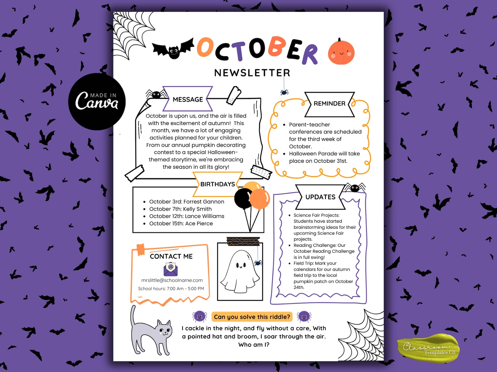 October Newsletter Template, Editable Newsletter, Monthly Newsletter ...