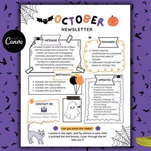 October Newsletter Template, Editable Newsletter, Monthly Newsletter ...