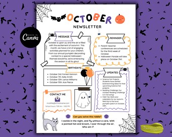 October Newsletter Template, Editable Newsletter, Monthly Newsletter ...