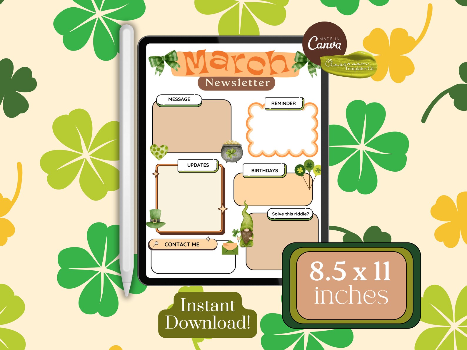 March Newsletter Template, Editable Newsletter, Monthly Newsletter ...