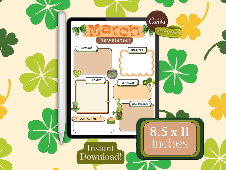 March Newsletter Template, Editable Newsletter, Monthly Newsletter ...