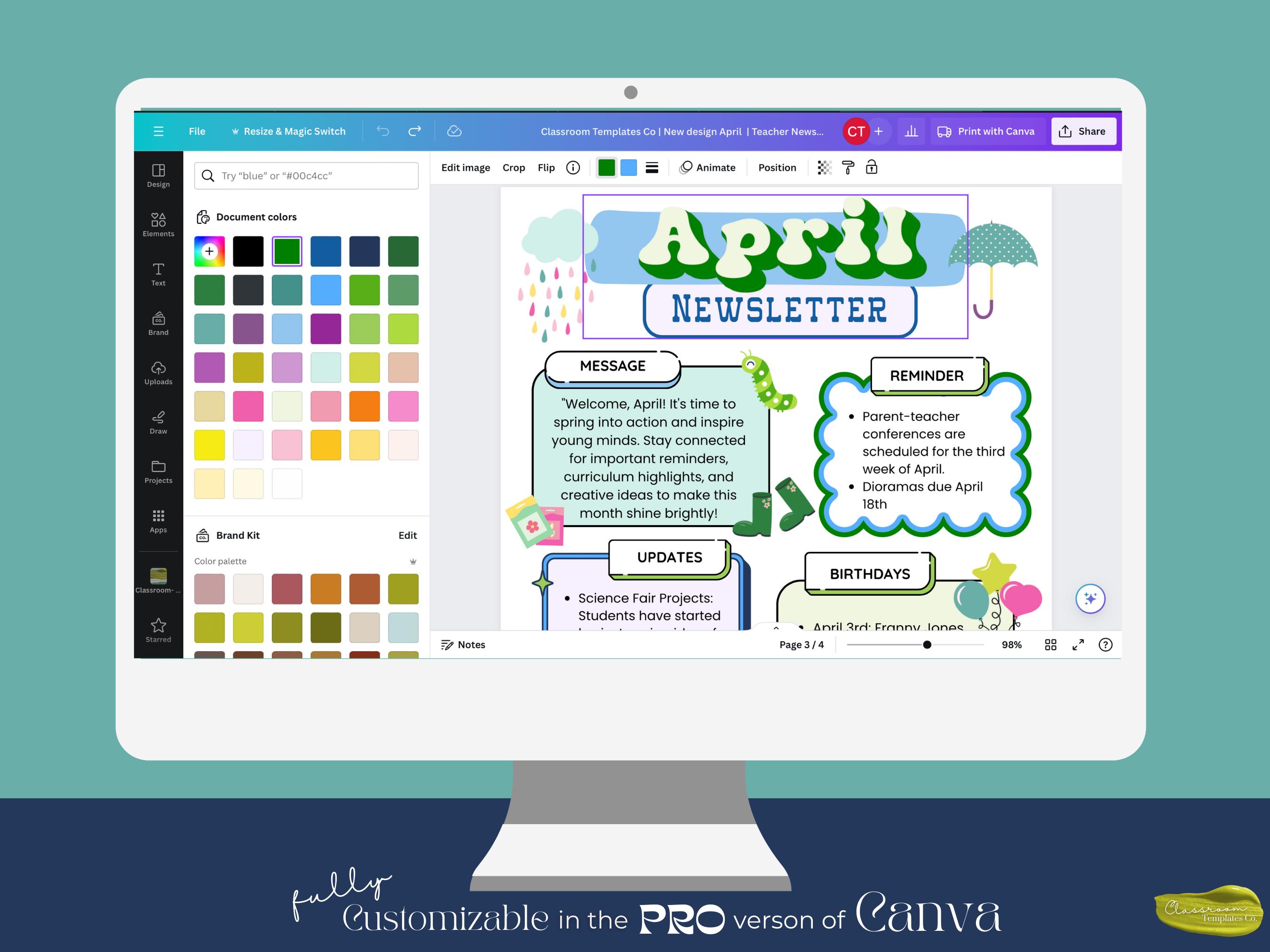 April Newsletter Template, Editable Newsletter, Monthly Newsletter ...