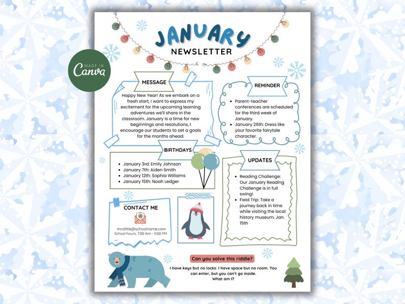 January Newsletter, Preschool Newsletter, New Year Newsletter, Monthly ...