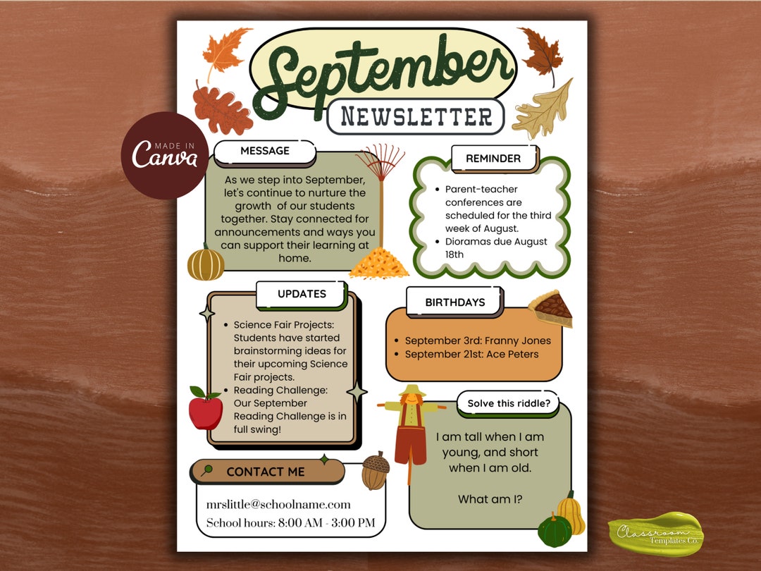 September Newsletter, Preschool Newsletter, Newsletter Template, Autumn ...