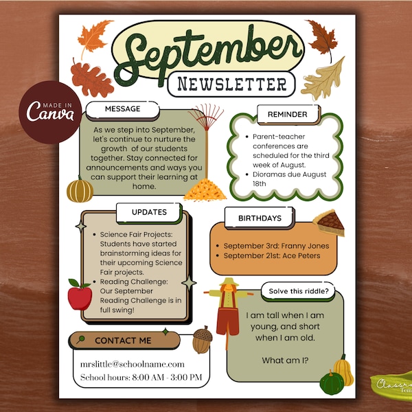 Back to School September Classroom Newsletter, Daycare Newsletter Canva ...