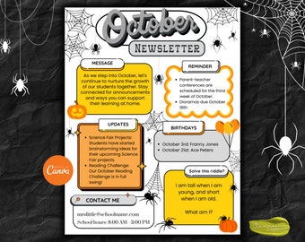 Halloween Newsletters, Newsletter Template, Class Newsletter, Editable ...