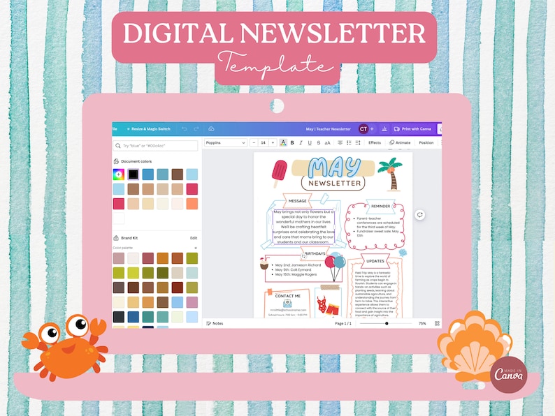 May Newsletter Template, Editable Newsletter, Monthly Newsletter ...