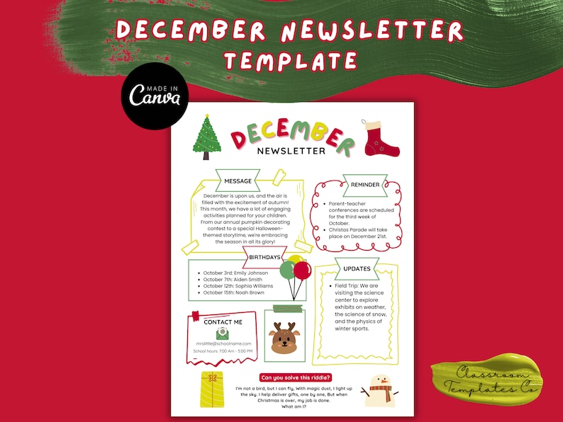 December Newsletter Template, Editable Newsletter, Monthly Newsletter ...