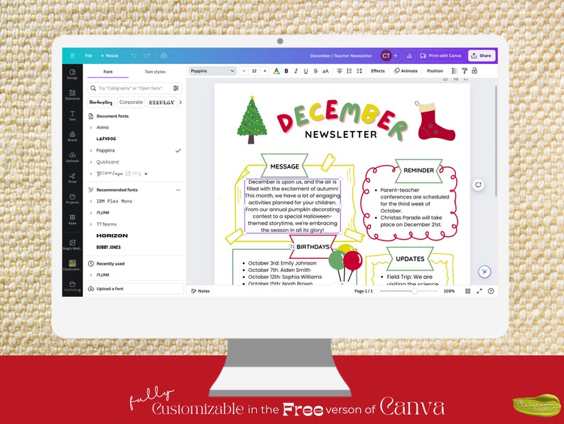 December Newsletter, Christmas Newsletter Template, Preschool ...