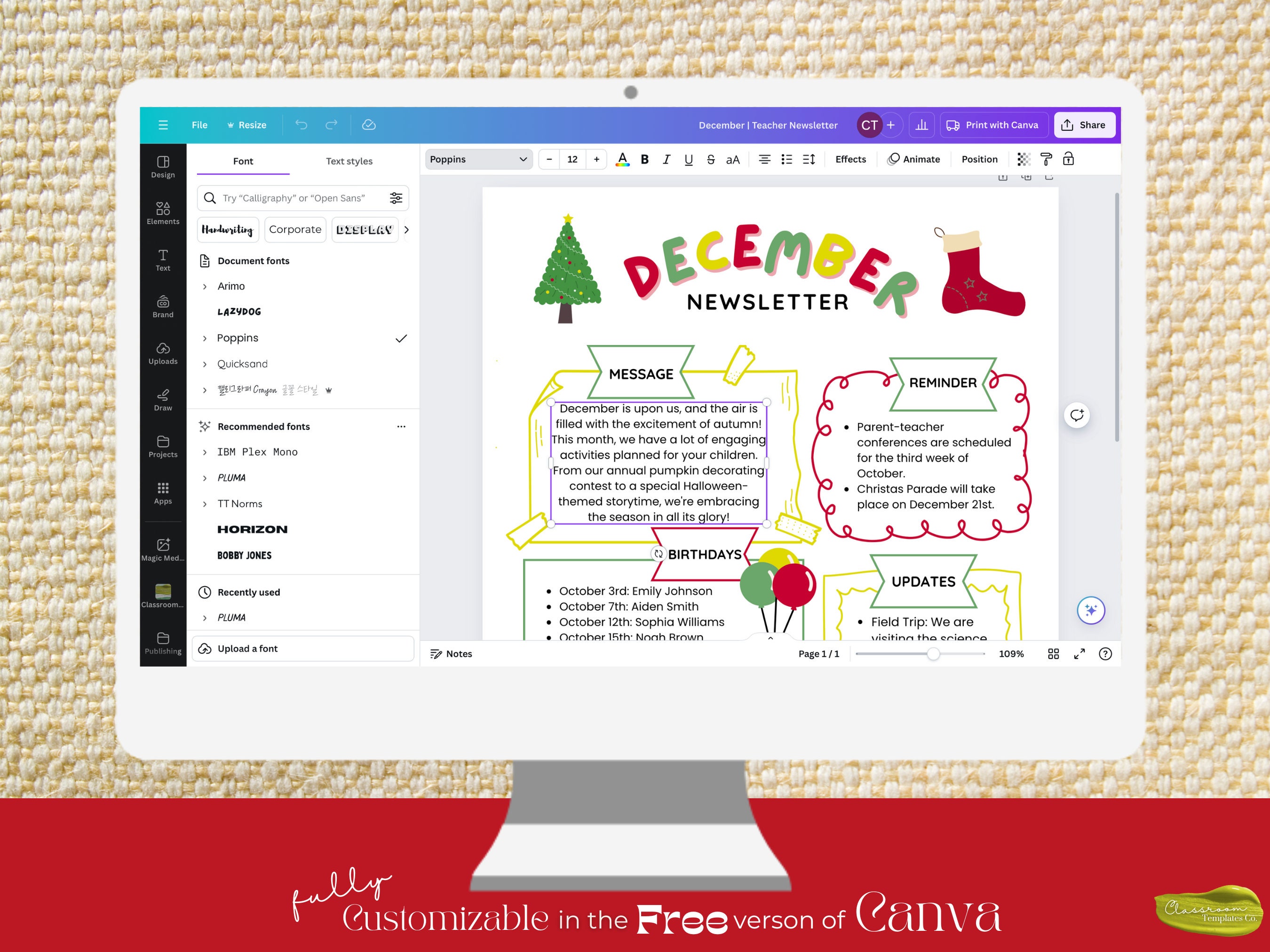 December Newsletter, Christmas Newsletter Template, Preschool ...