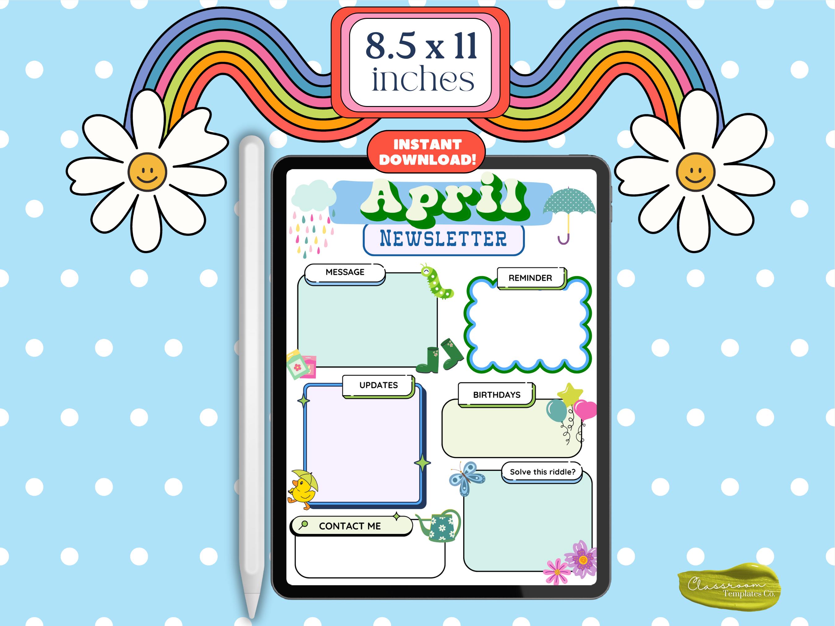 April Newsletter Template, Editable Newsletter, Monthly Newsletter ...