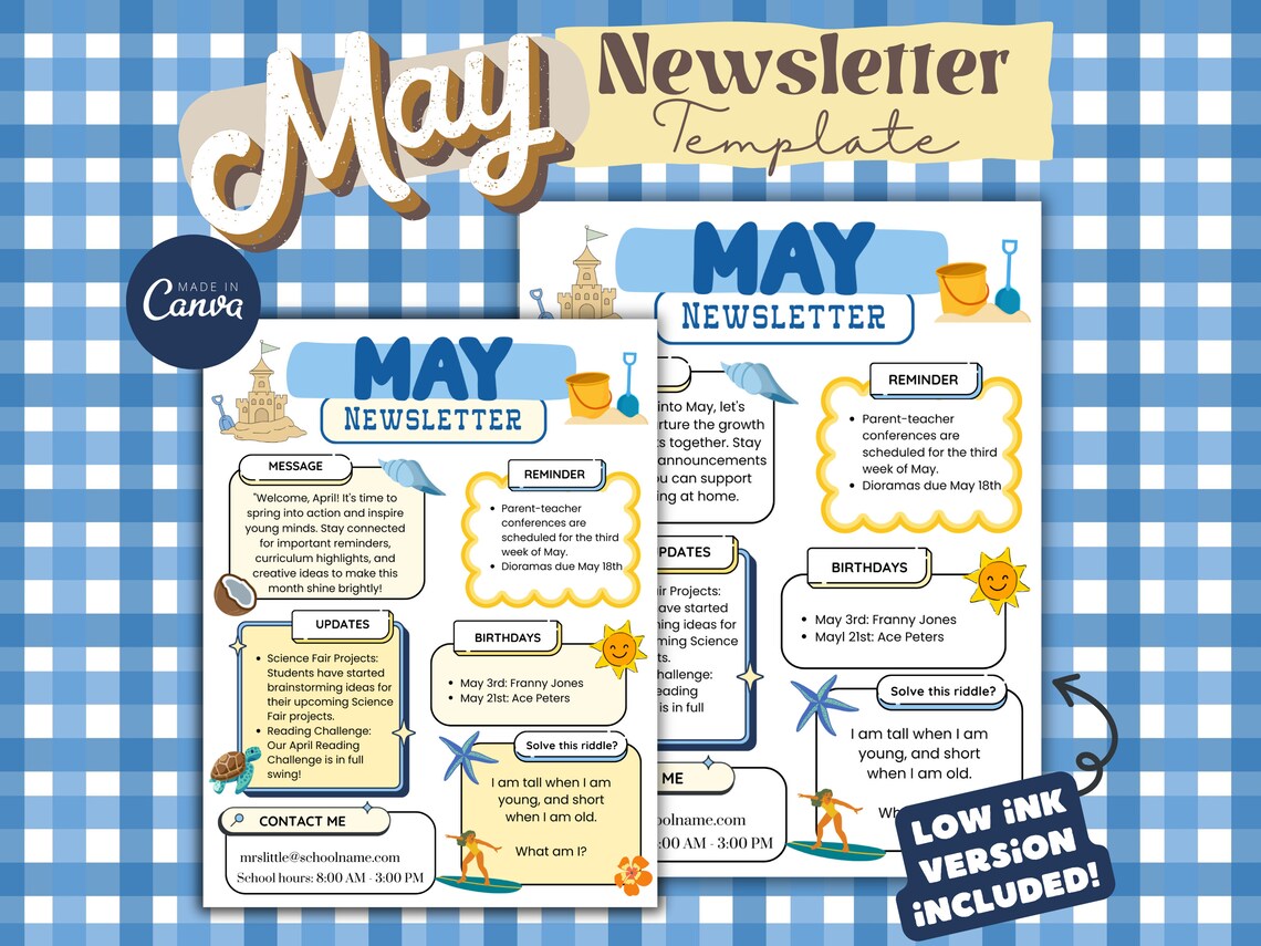 May Newsletter Template, Editable Newsletter, Monthly Newsletter ...