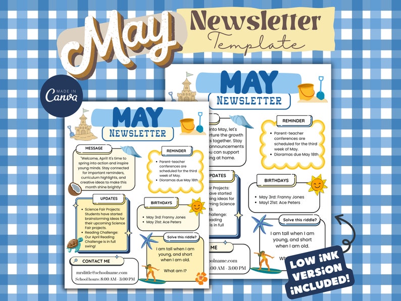 May Newsletter Template, Editable Newsletter, Monthly Newsletter ...