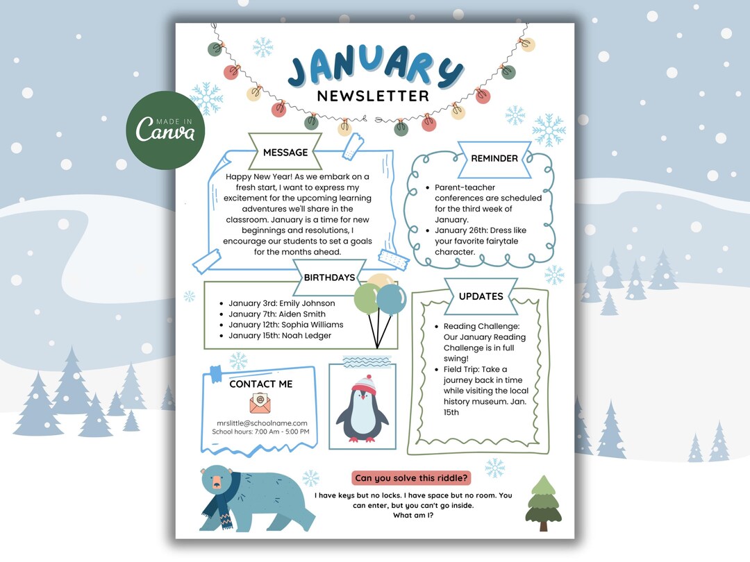 January Newsletter, Preschool Newsletter, New Year Newsletter, Monthly ...