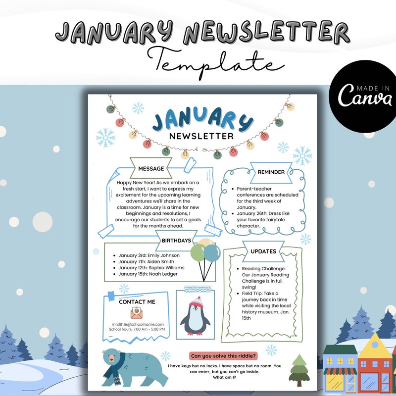 January Newsletter Daycare Template - Etsy