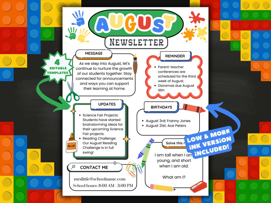 August Newsletter Template, Editable Newsletter, Monthly Newsletter ...