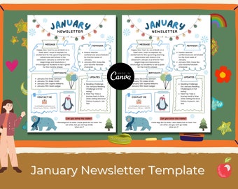 January Newsletter Template, Editable Newsletter, Monthly Newsletter ...