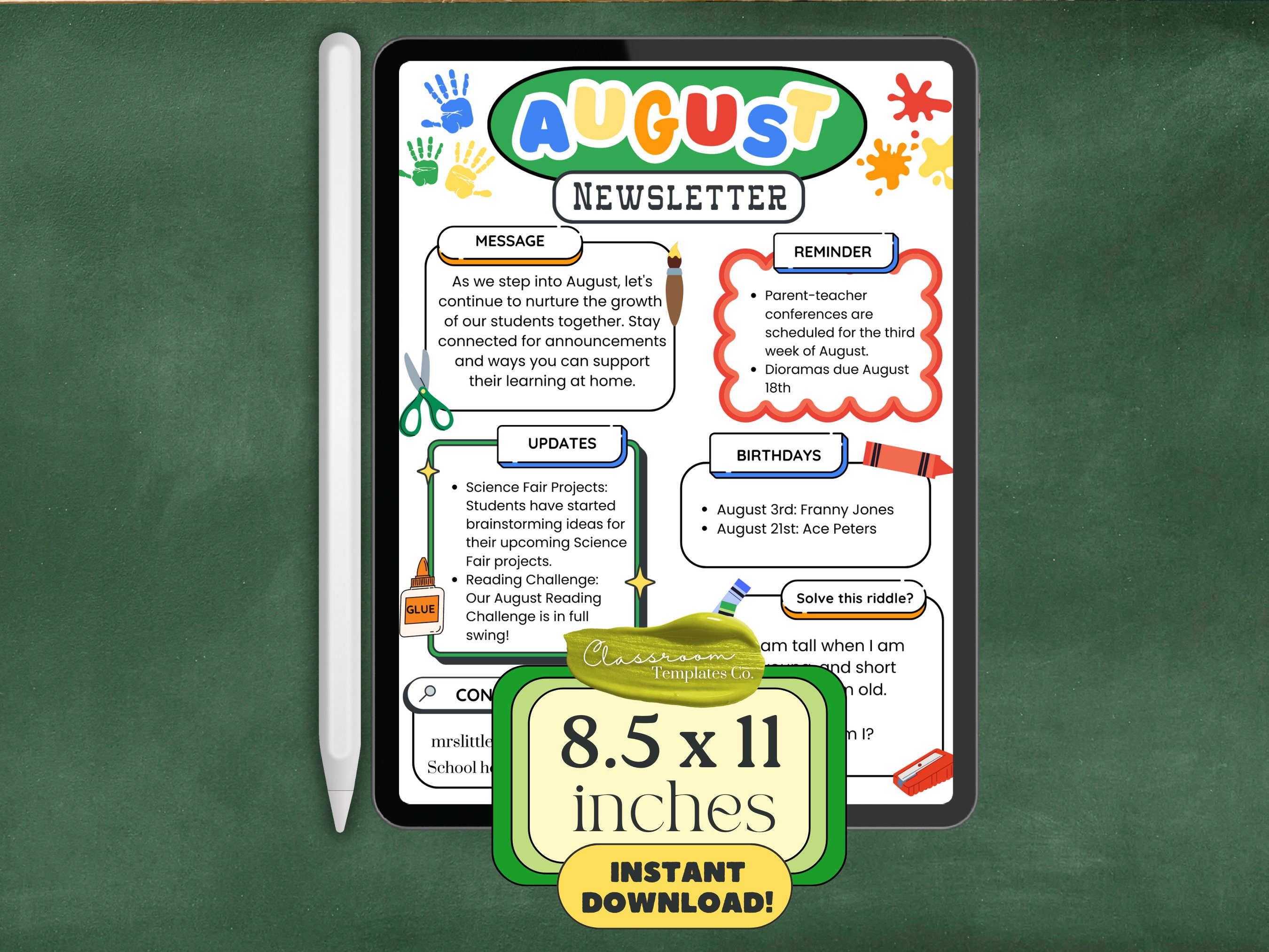 August Newsletter Template, Editable Newsletter, Monthly Newsletter ...