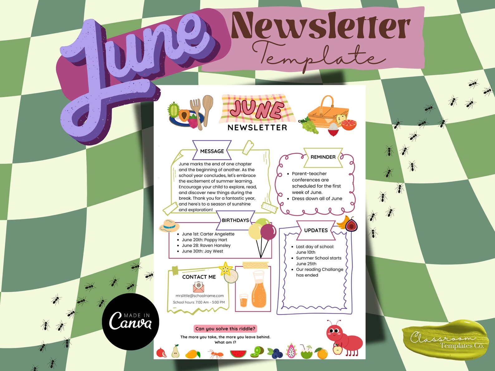June Newsletter Template, Editable Newsletter, Monthly Newsletter ...