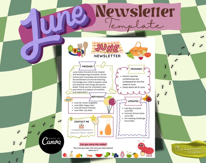 June Newsletter Template, Editable Newsletter, Monthly Newsletter ...