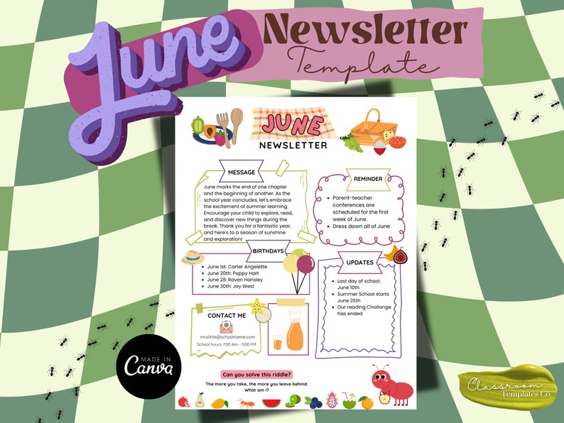 June Newsletter Template, Editable Newsletter, Monthly Newsletter ...