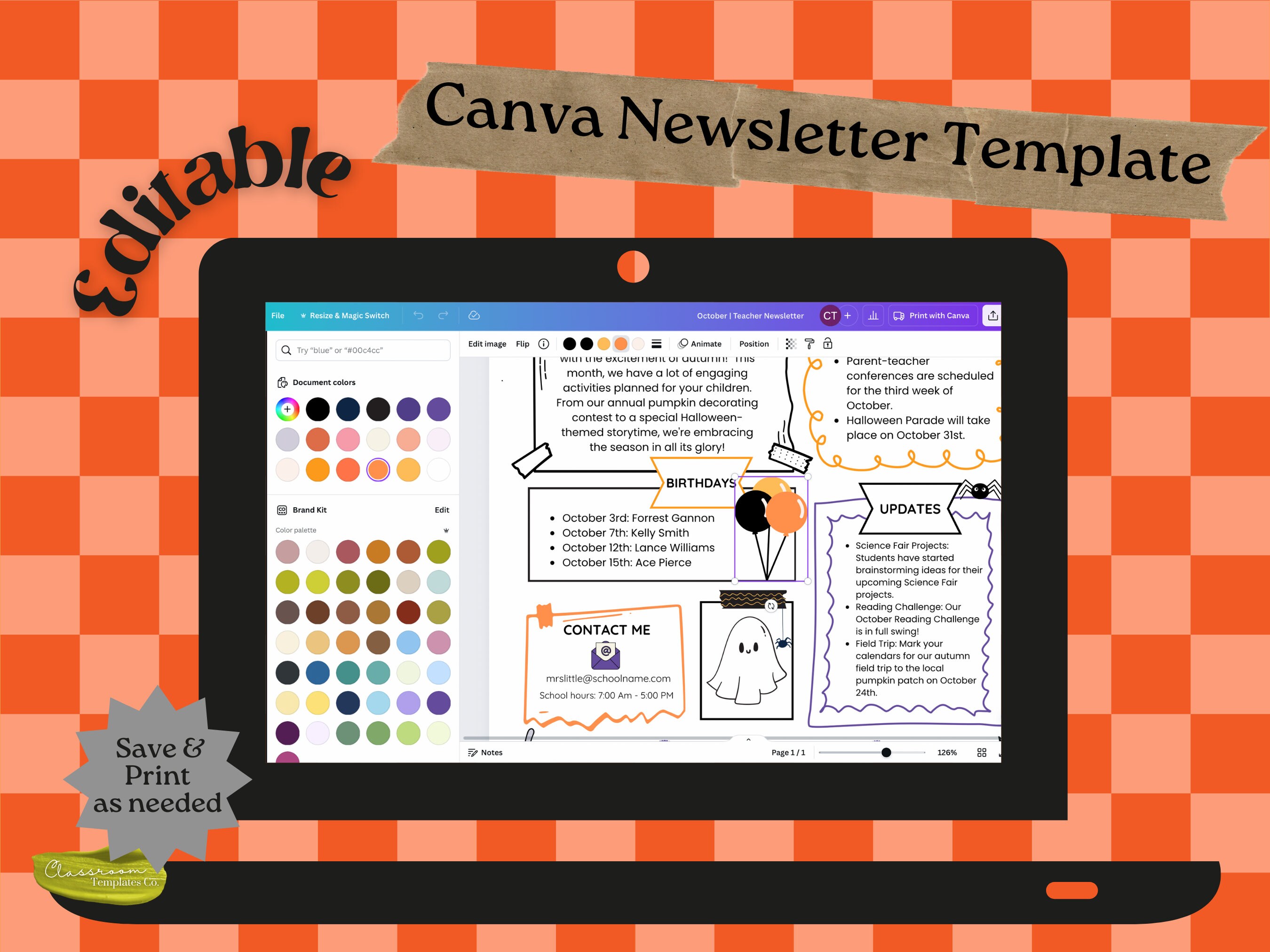 October Newsletter Template, Editable Newsletter, Monthly Newsletter ...