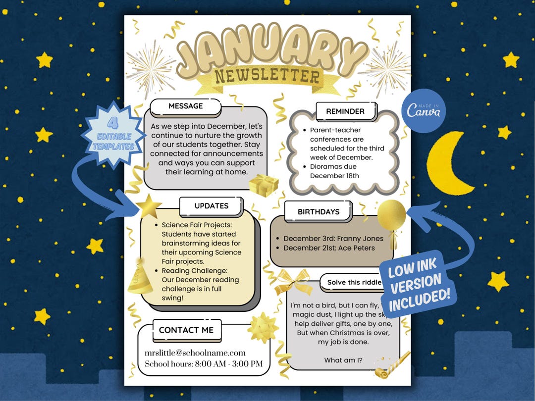 January Newsletter, New Years Newsletter, Preschool Newsletter, Monthly ...