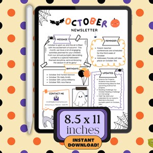 October Newsletter Template, Editable Newsletter, Monthly Newsletter ...