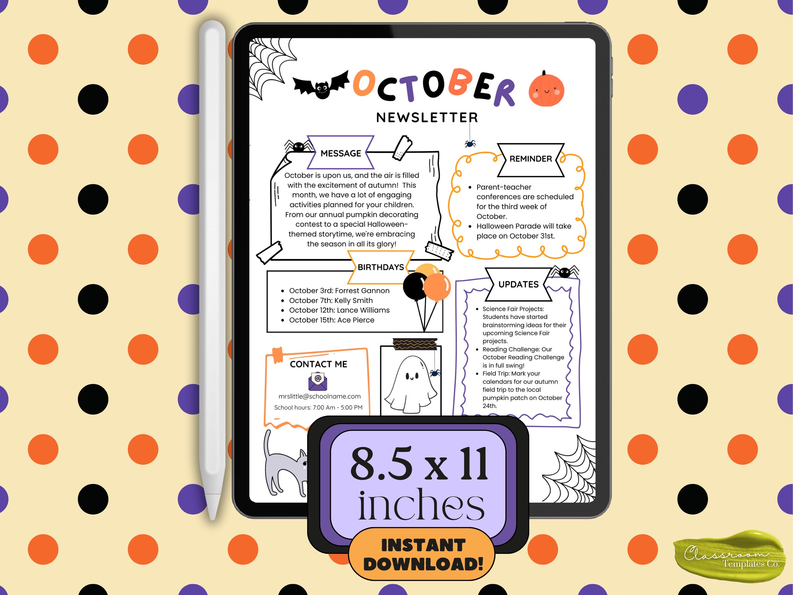 October Newsletter Template, Editable Newsletter, Monthly Newsletter ...