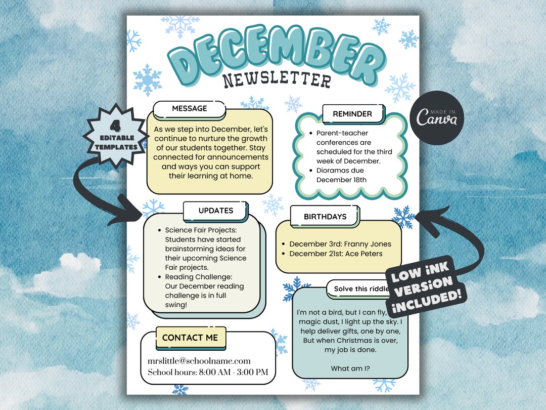 December Newsletter, Christmas Newsletter, Preschool Newsletter ...