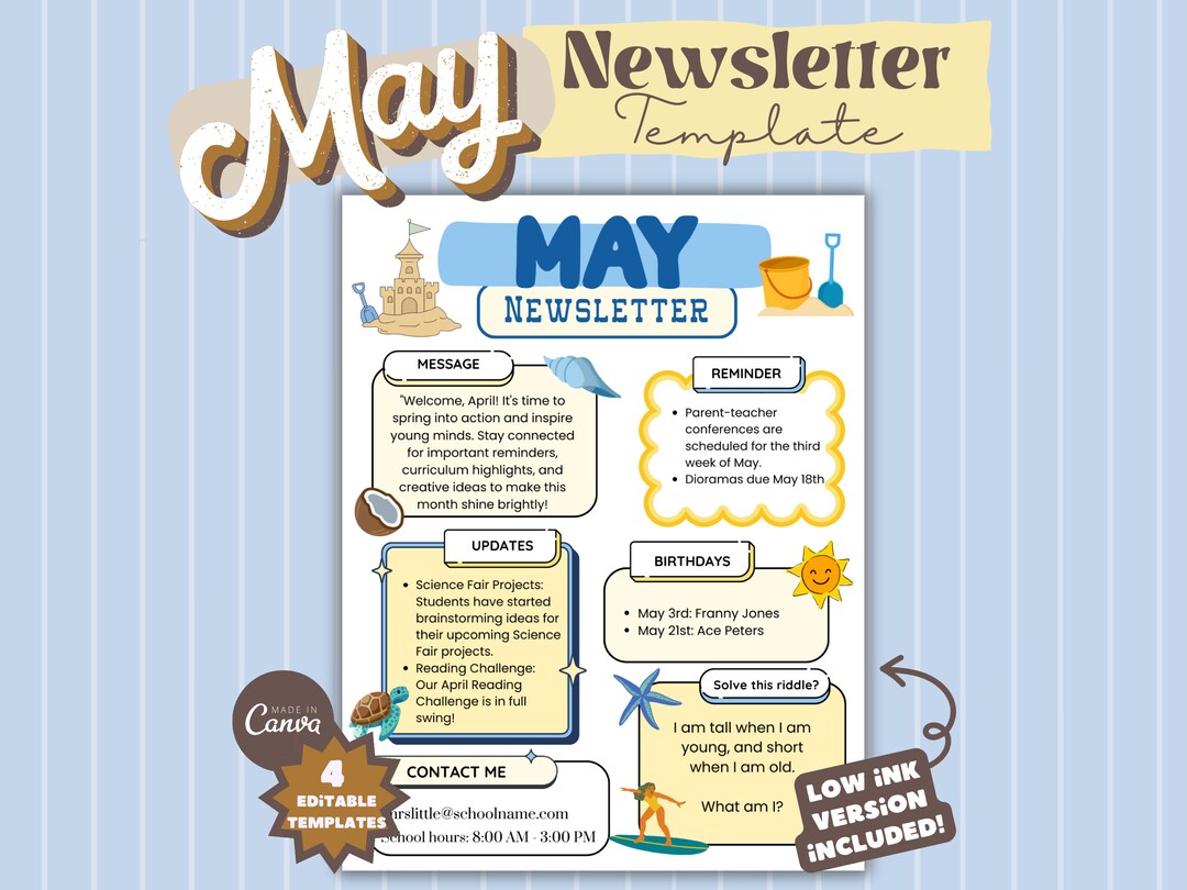 Teacher Newsletter for May Editable Newsletter Monthly Newsletter May ...